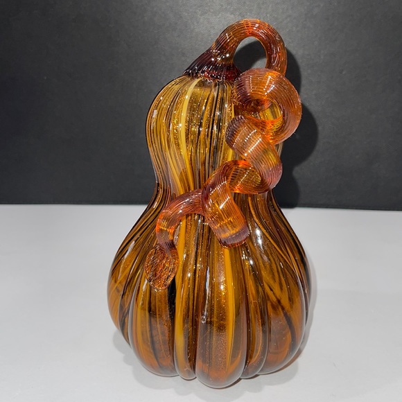 artglass | Accents | Art Glass Gourd Coiled Stem Amber Yellow Glitter ...